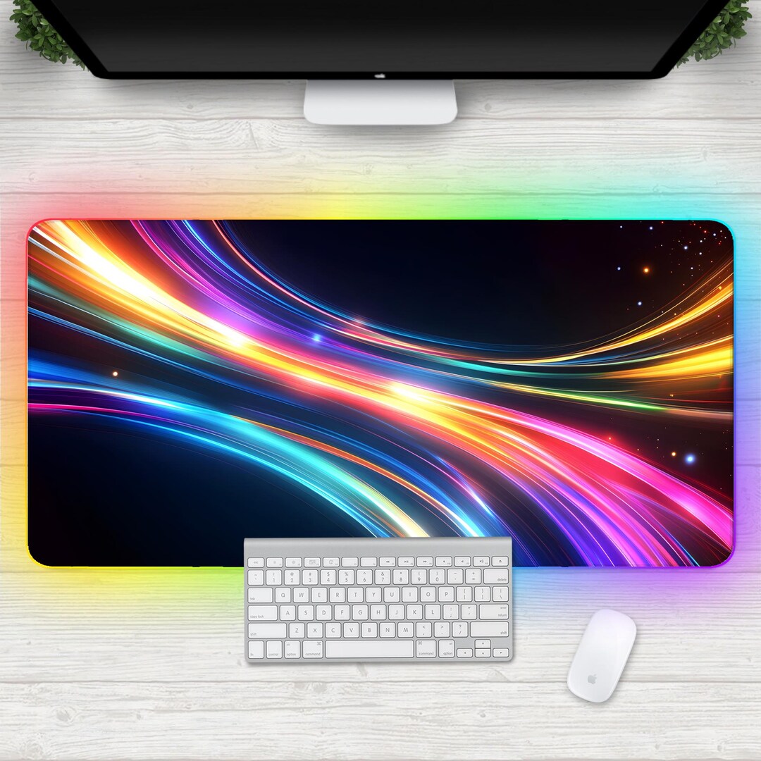 LED Colorful Desk Mat / XXL Gaming Mouse Pad Rainbow Color Space Mouse ...
