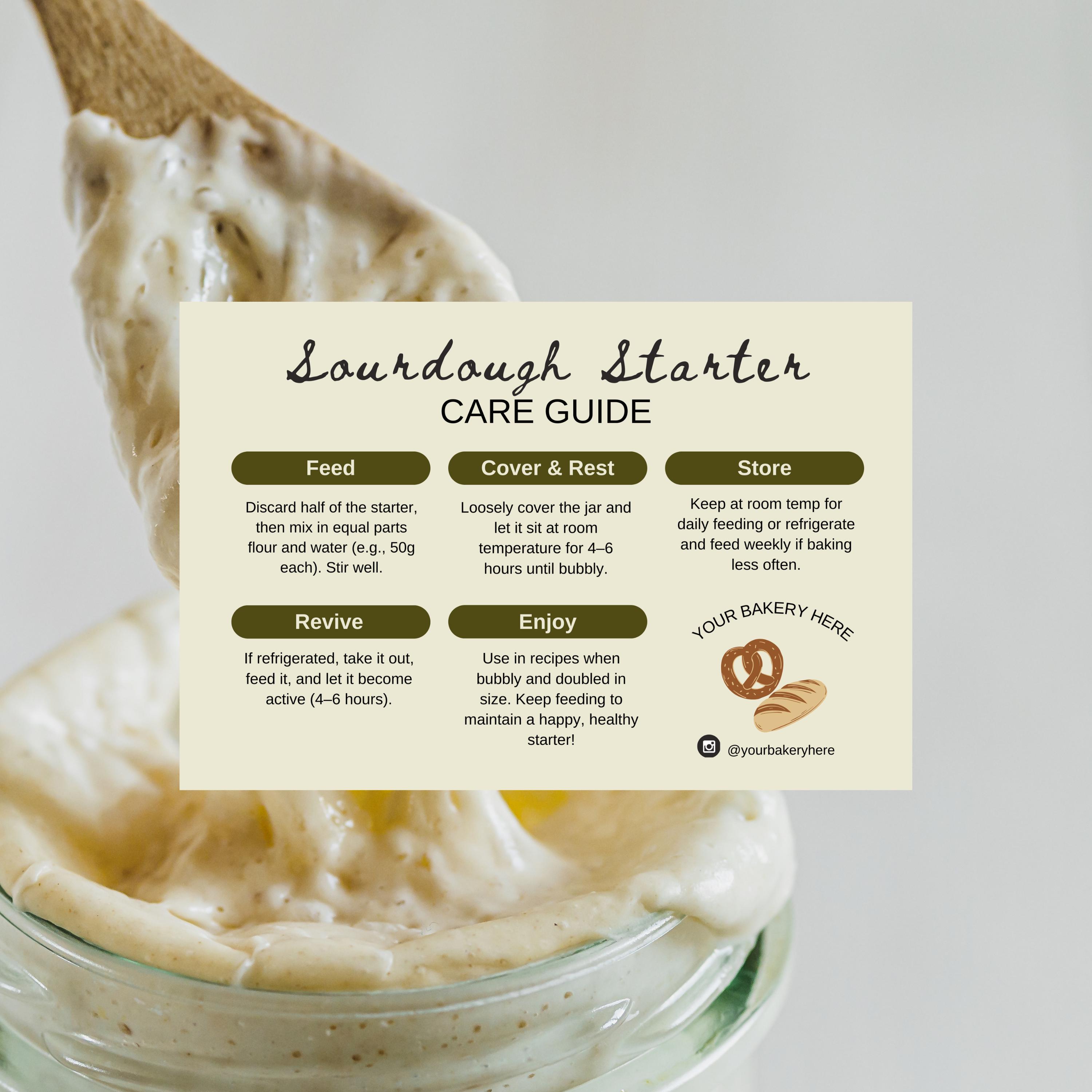 Sourdough Starter Care Guide, Sourdough Starter Instructions Card ...
