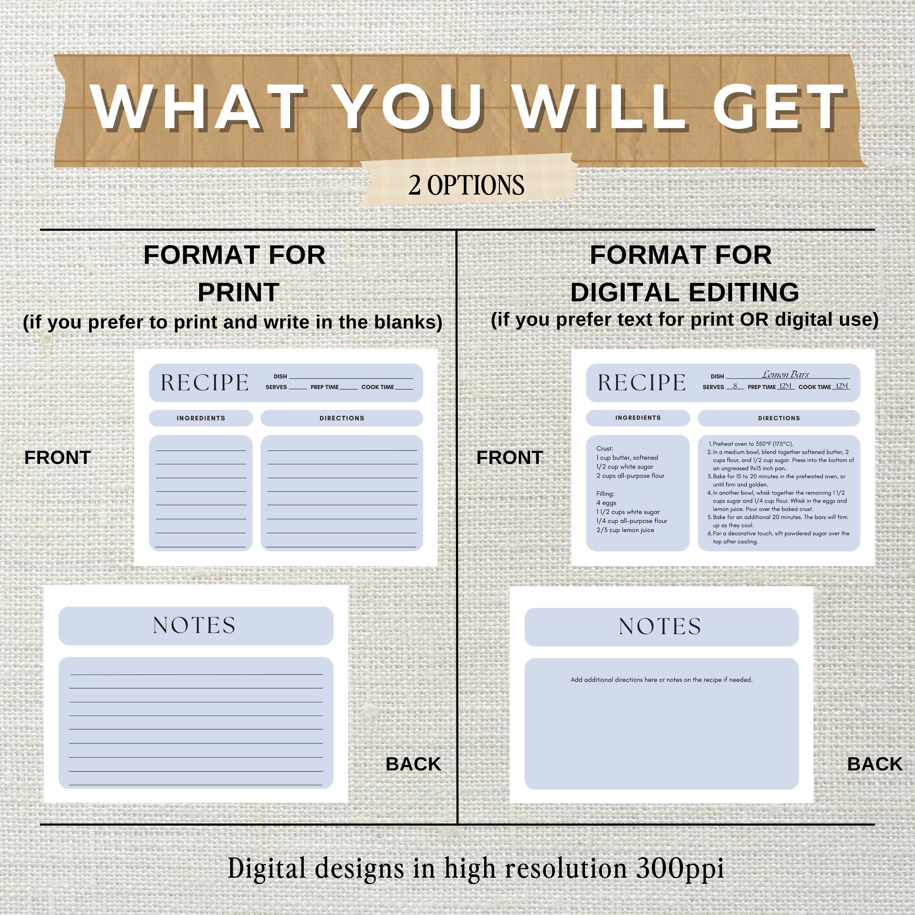 EDITABLE Recipe Card Template, Bento Print Recipe Card, Digital Recipe ...