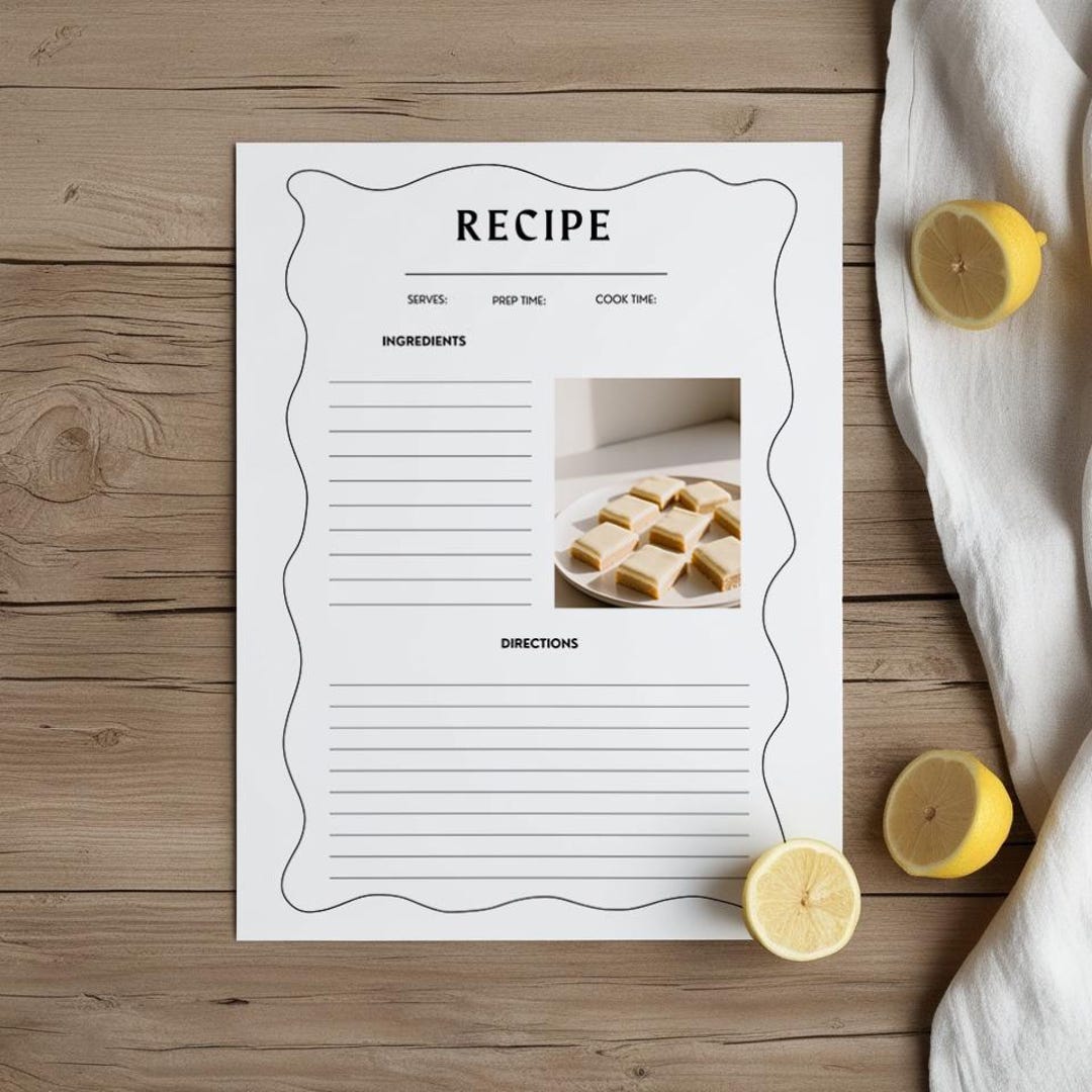 Recipe Page Template, Wavy Border Recipe Cookbook, Digital Recipe Page ...