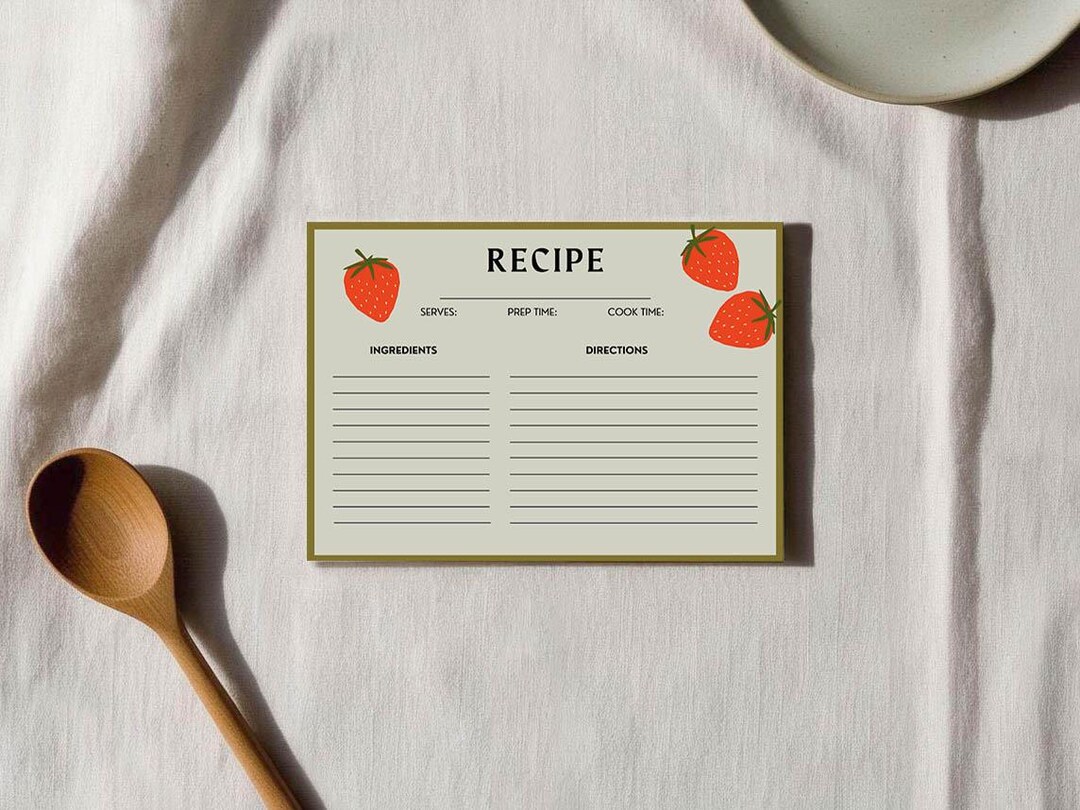 EDITABLE Recipe Card Template, Strawberry Recipe Card, Digital Recipe ...