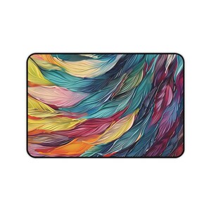 Colorful Feather Desk Mat, Mouse Pad, Large Gaming Desk Mat, Unique ...