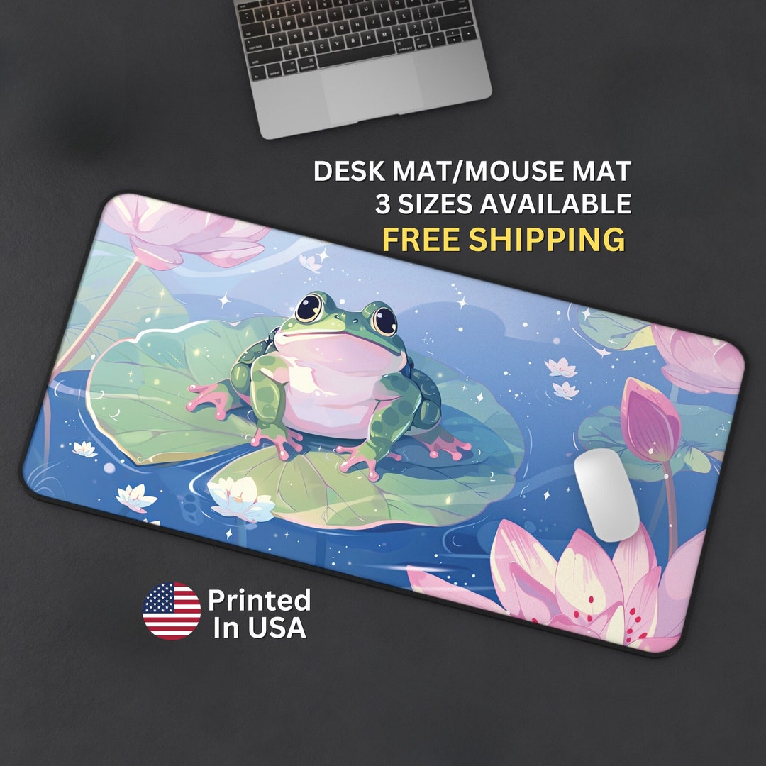 Large Cute Frog Desk Mat, Aesthetic Lily Pad Mousepad, Large Non-slip ...