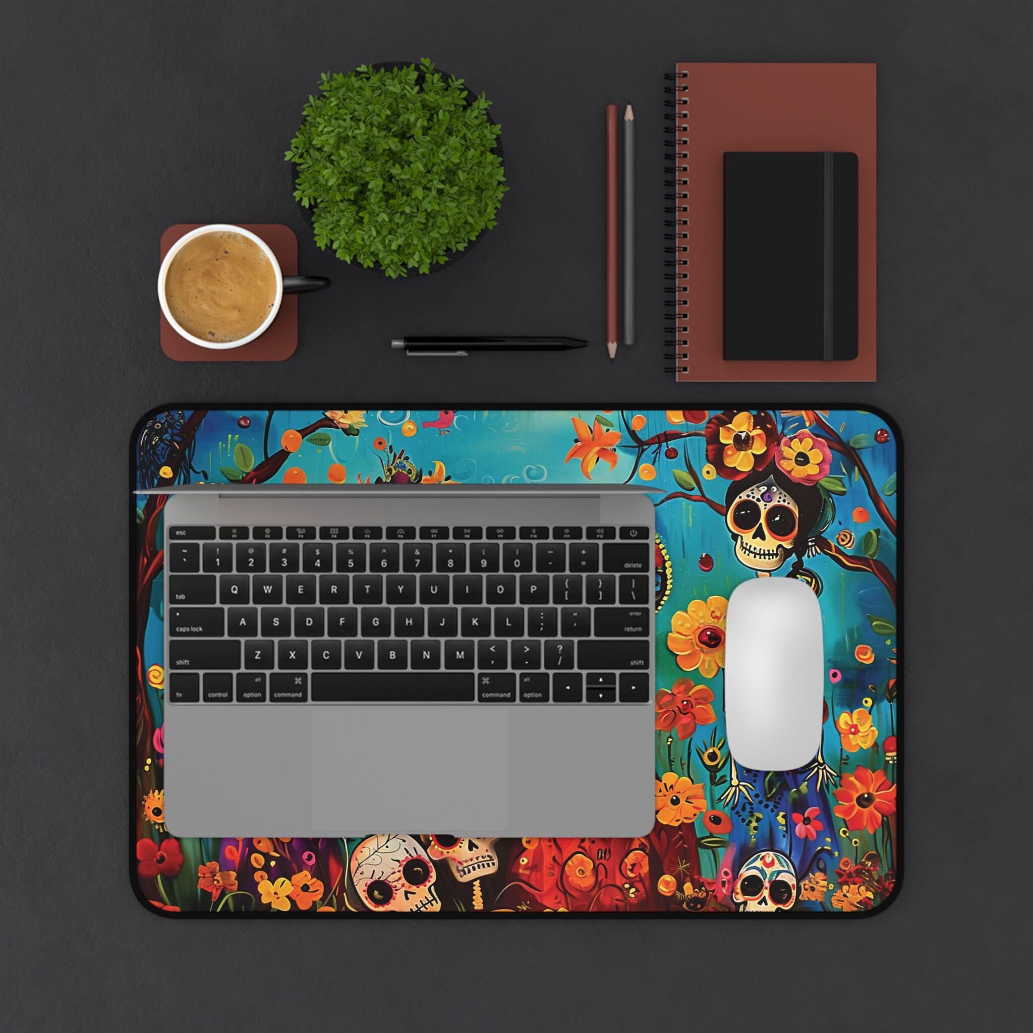 Mexican Day of the Dead Desk Mat, Whimsical Frida Mouse Pad, Vibrant ...