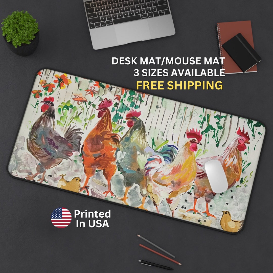 Farmhouse Chicken Desk Mat, Vibrant Rooster Mouse Pad, Cottage Core ...