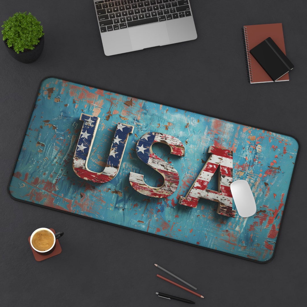 Vintage USA Flag Desk Mat Rustic Americana Distressed Design, Patriotic ...