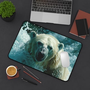Arctic Splash Polar Bear Desk Mat, Aquatic Animal Mouse Mat, Majestic ...