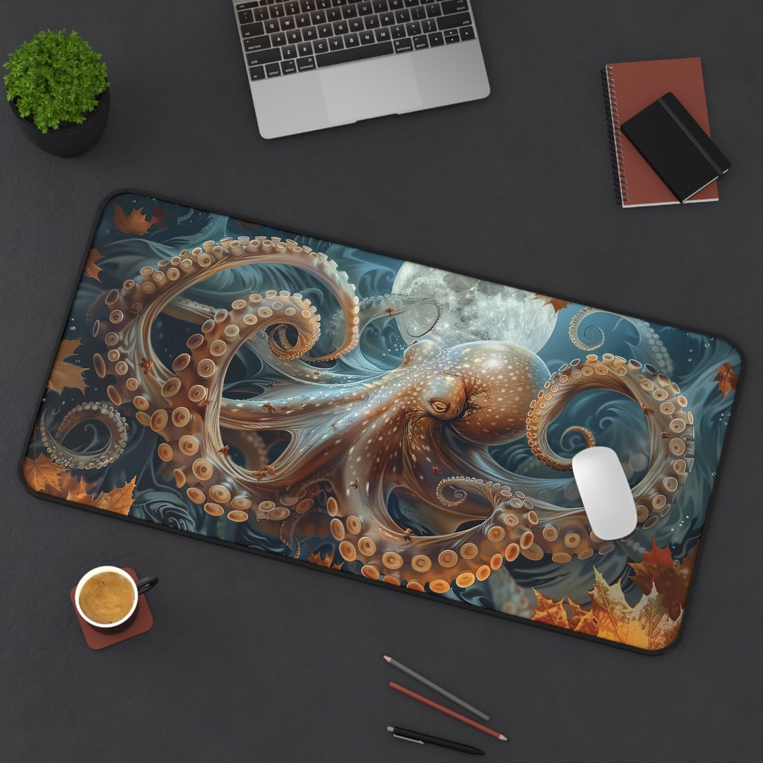 Octopus Desk Mat, Celestial Nautical Mousepad, Octopi Moon, Artistic ...