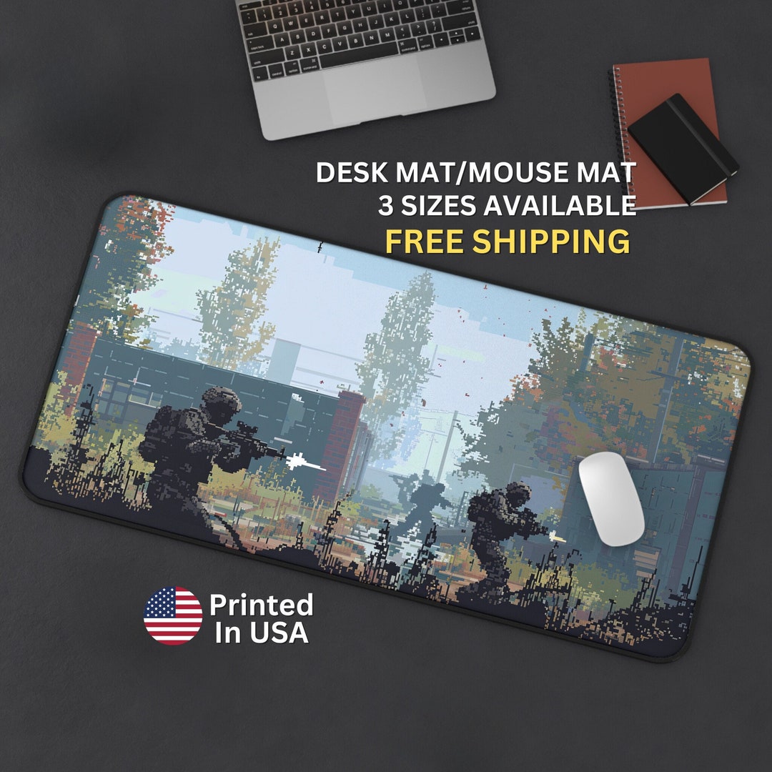 Pixel Art Military Desk Mat, Gamer Mouse Pad, Retro Gaming Office Decor ...