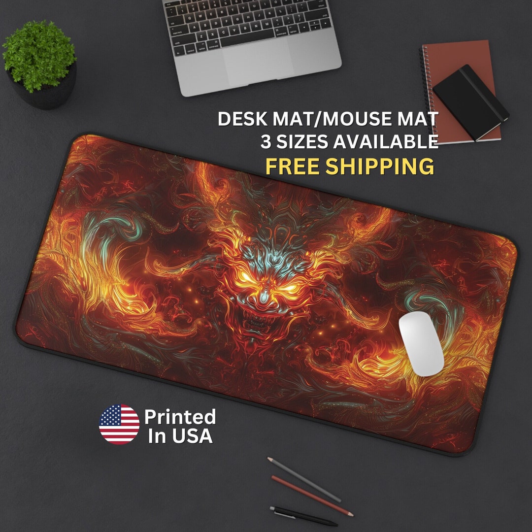 Fiery Demon Desk Mat - Epic Gaming Mouse Pad, Bold Desk Protector ...