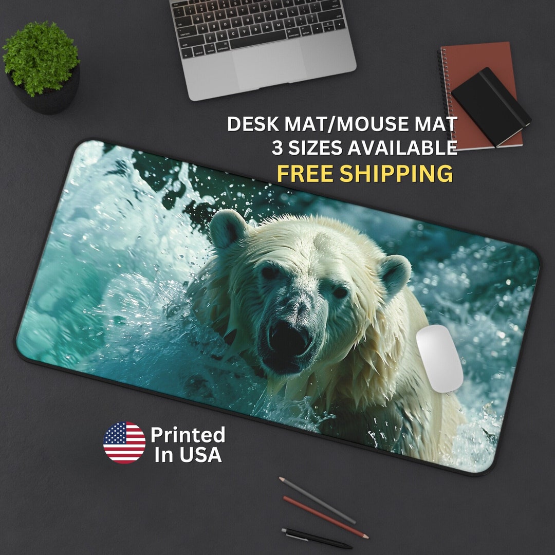 Arctic Splash Polar Bear Desk Mat, Aquatic Animal Mouse Mat, Majestic ...