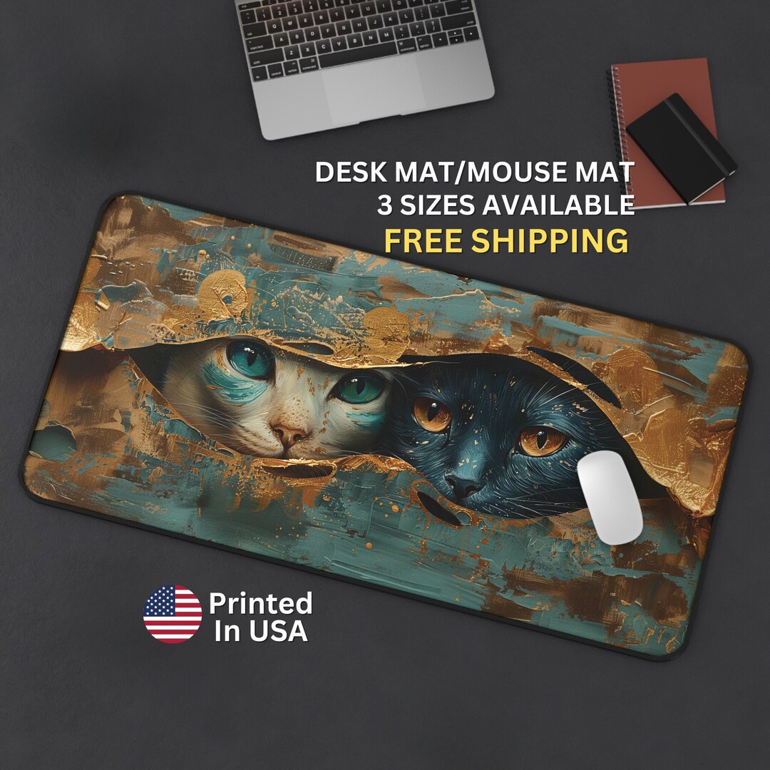 Artistic Cat Desk Mat, Colorful Cat Mouse Pad, Office Decoration ...