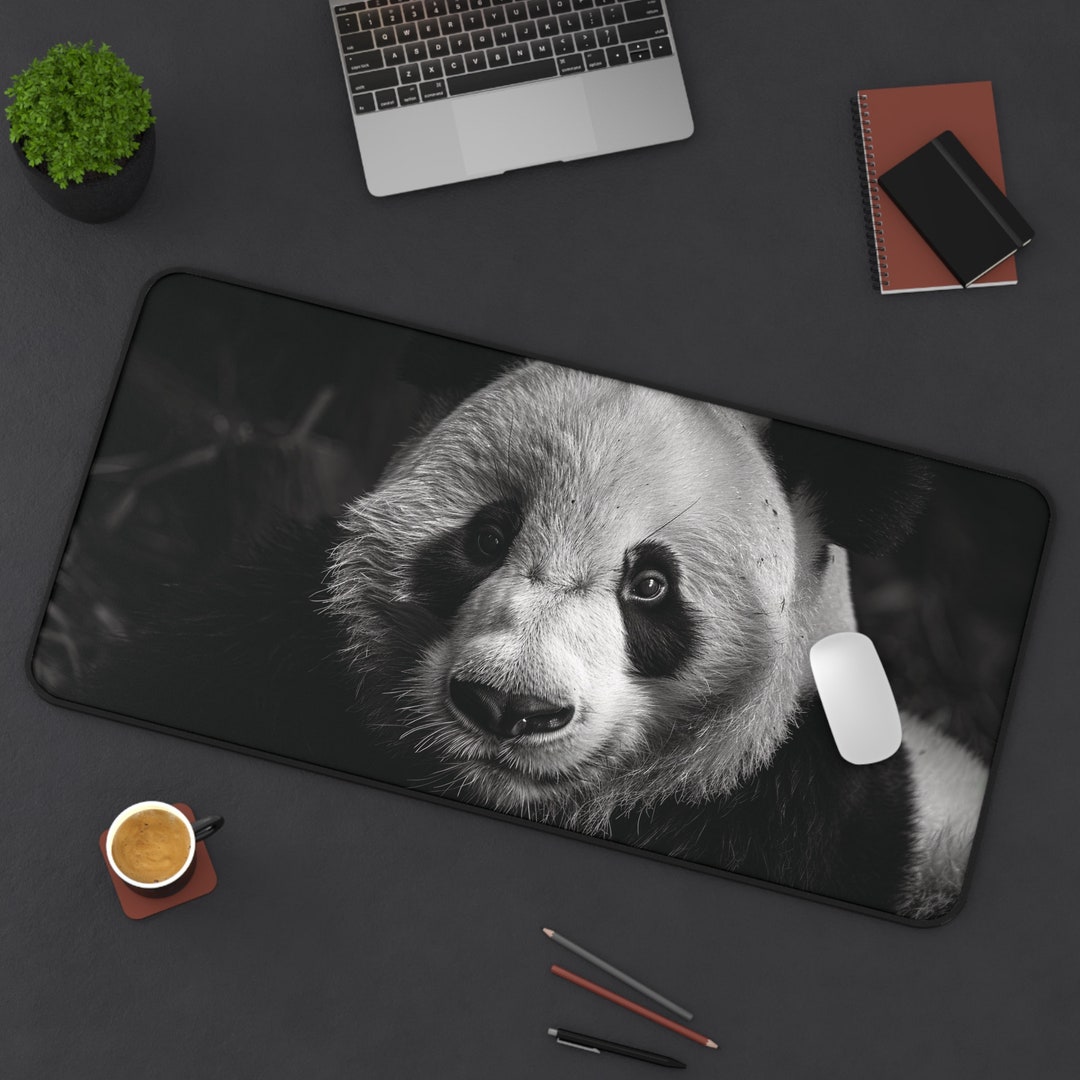 Panda Desk Mat Monochrome Animal Mouse Pad Home Office Desk Decor ...