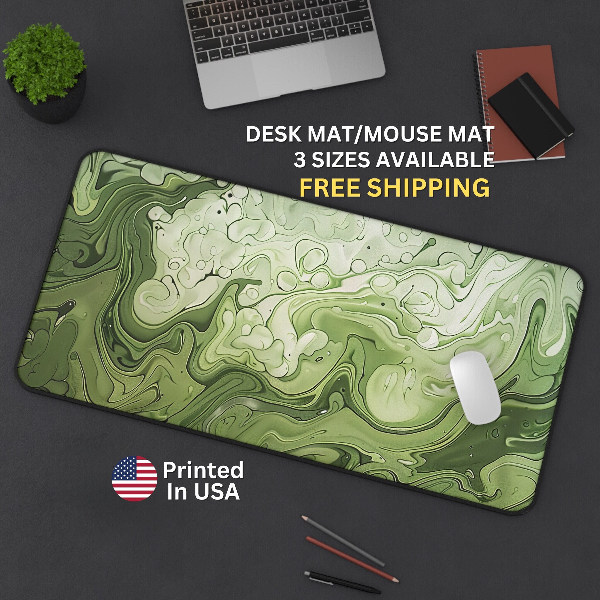 Primordial Earth Desk Mat, Swirling Sage Green Mousepad, Ethereal Decor ...