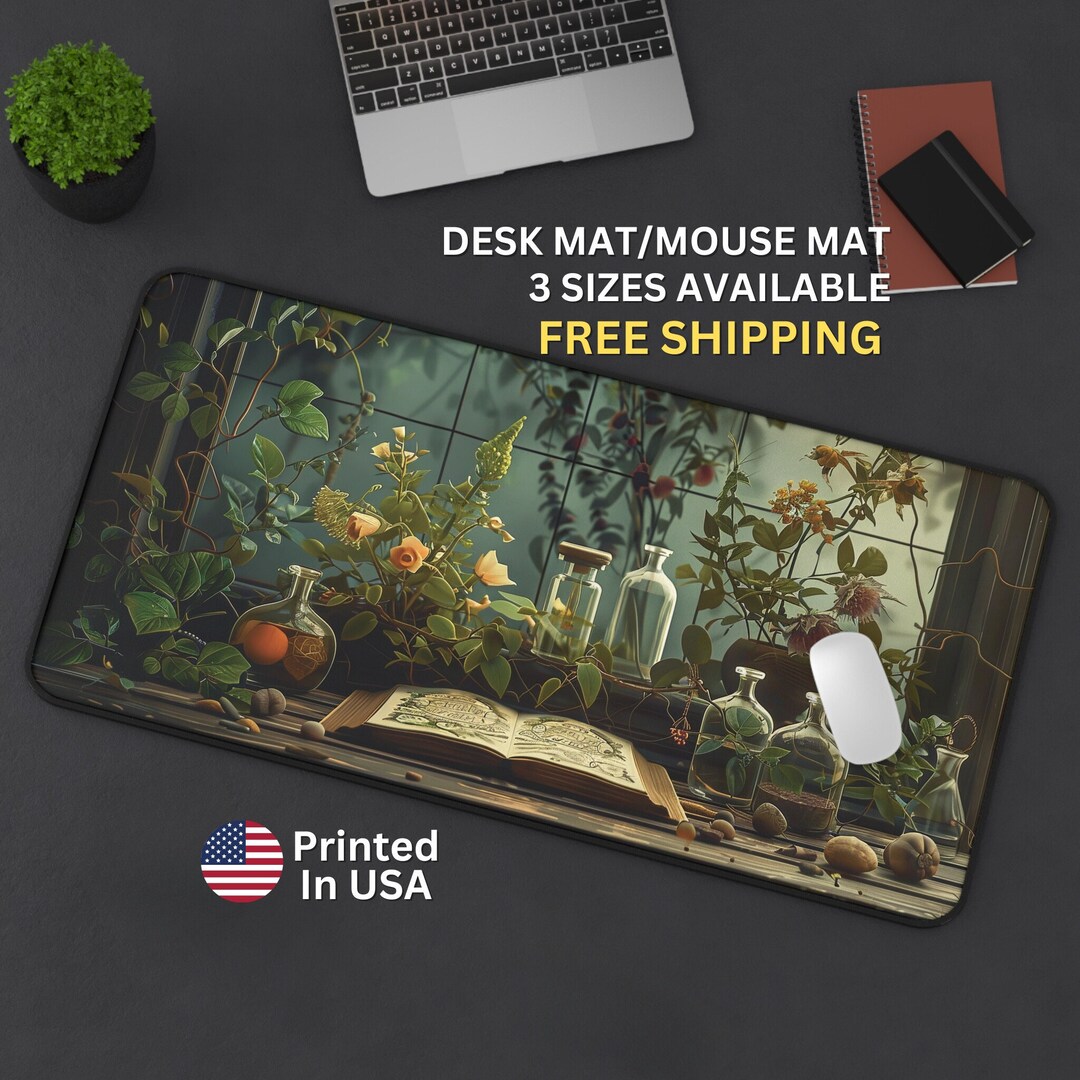 Botanical Witchy Desk Mat, Witchcraft Spellbook Mouse Pad, Mystical ...