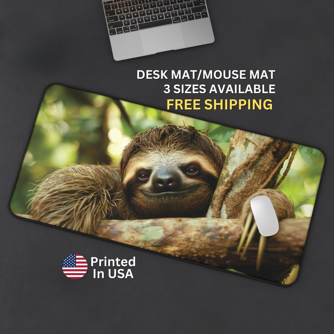 Cute Sloth Desk Mat, Adorable Animal Mousepad, Jungle Office Decor ...