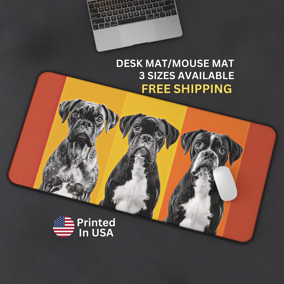 Triptych Boxer Dog Desk Mat, Vibrant Pop Art Mouse Pad, Smooth Sturdy ...