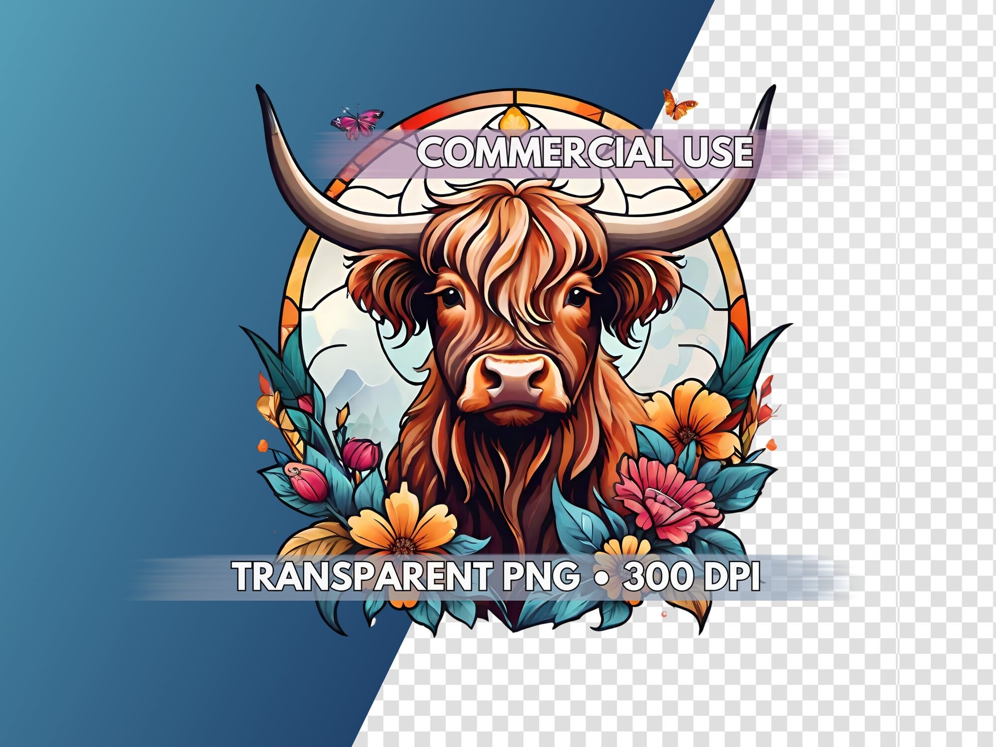 PA103 Highland Cow Floral PNG Digital Download Commercial Use Printable ...