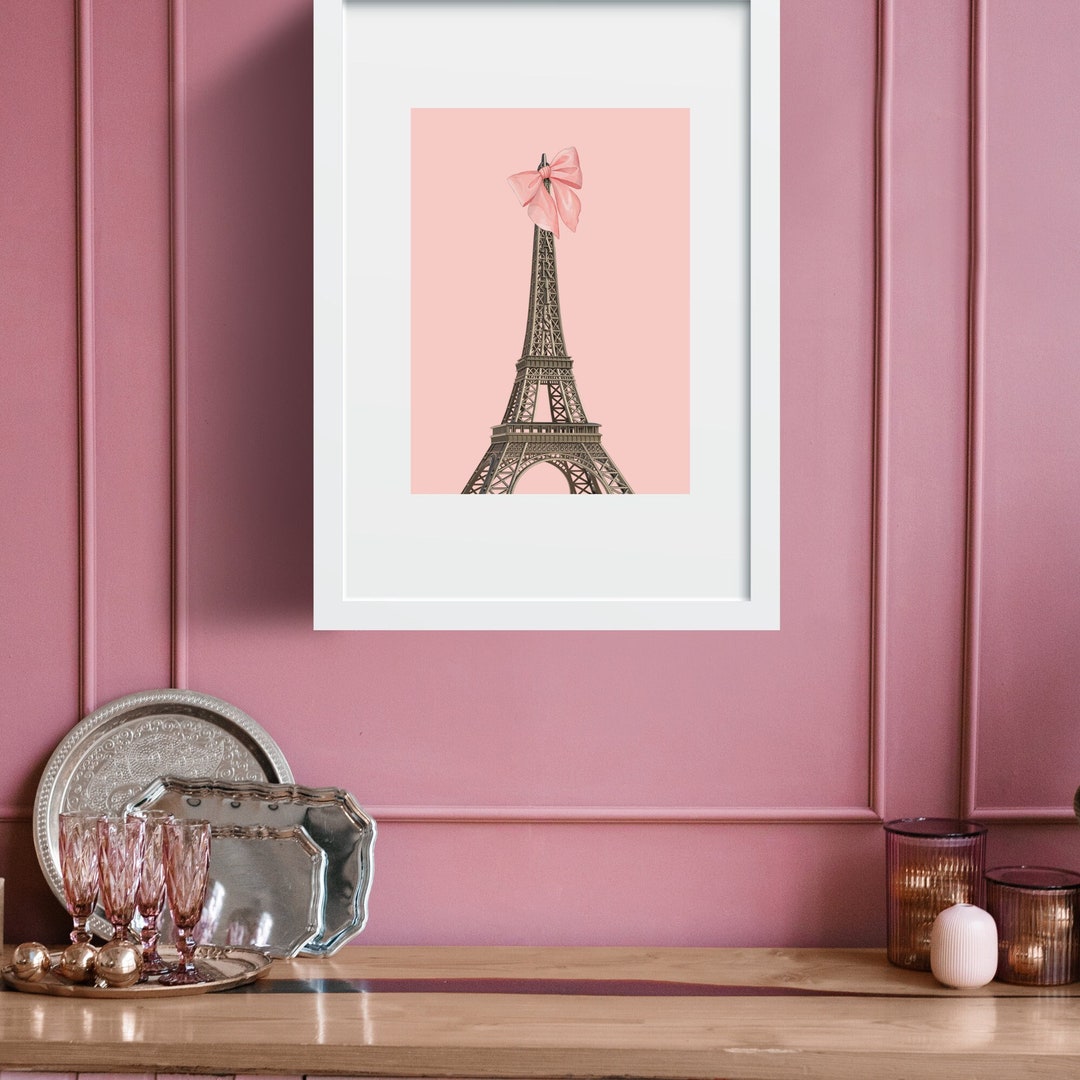 Coquette Pink Bow Paris Eiffel Tower Digital Wall Art Printable - Etsy