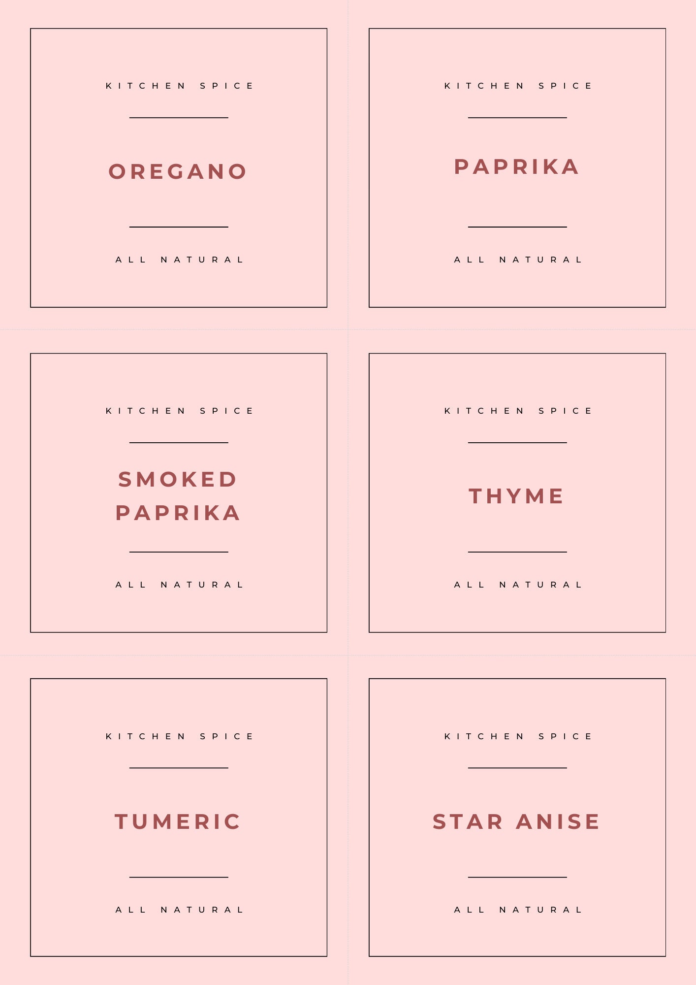Pink Spice Labels Spice, Jar, Modern Minimalist Spice Jar Label, Spice ...