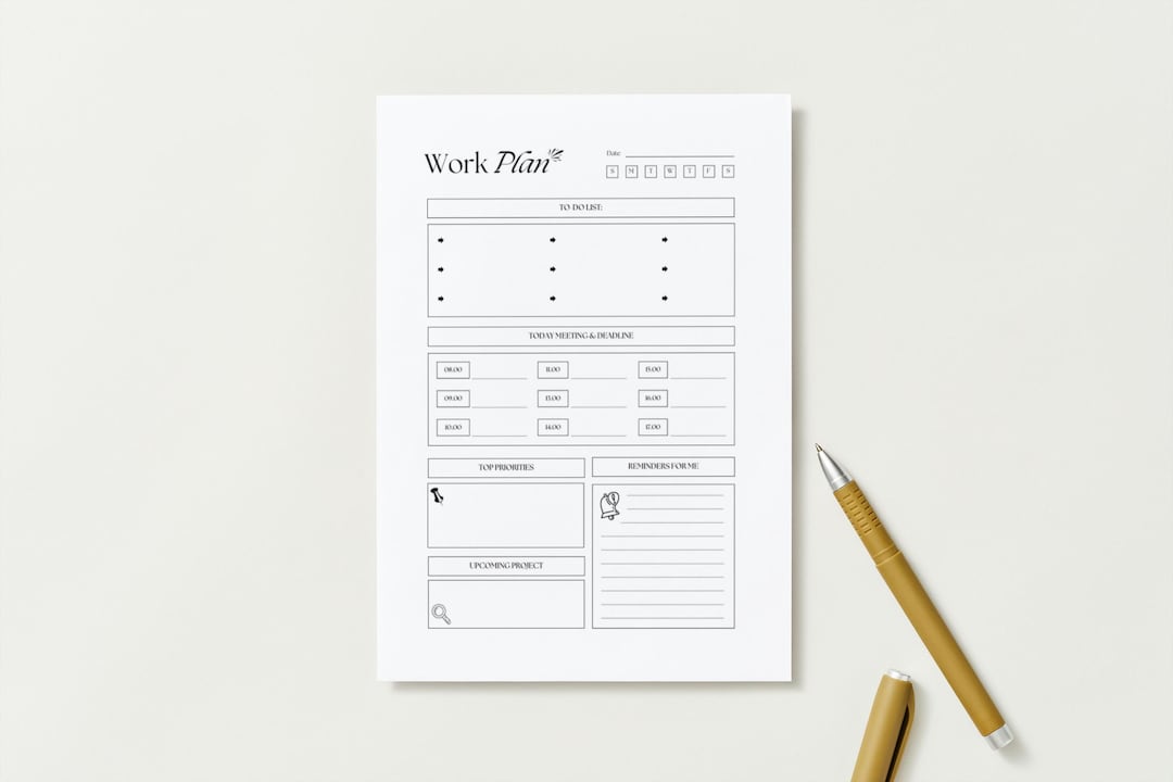 Daily Work Planner Printable | Minimalist Office Productivity Sheet ...