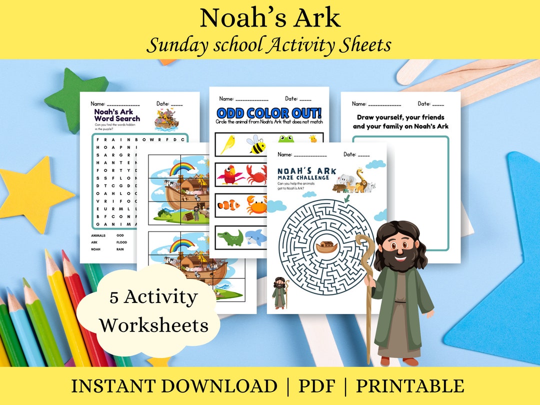 Noahs Ark Activity Sheet Childrens Bible Study Sunday School Printable ...