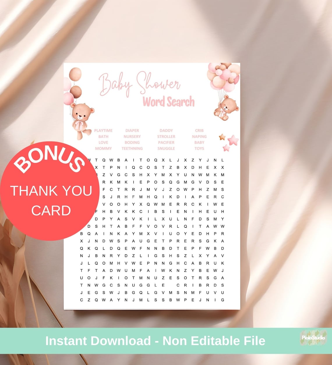 Girl Baby Shower Word Search - Printable Baby Shower Game - Pink Baby ...