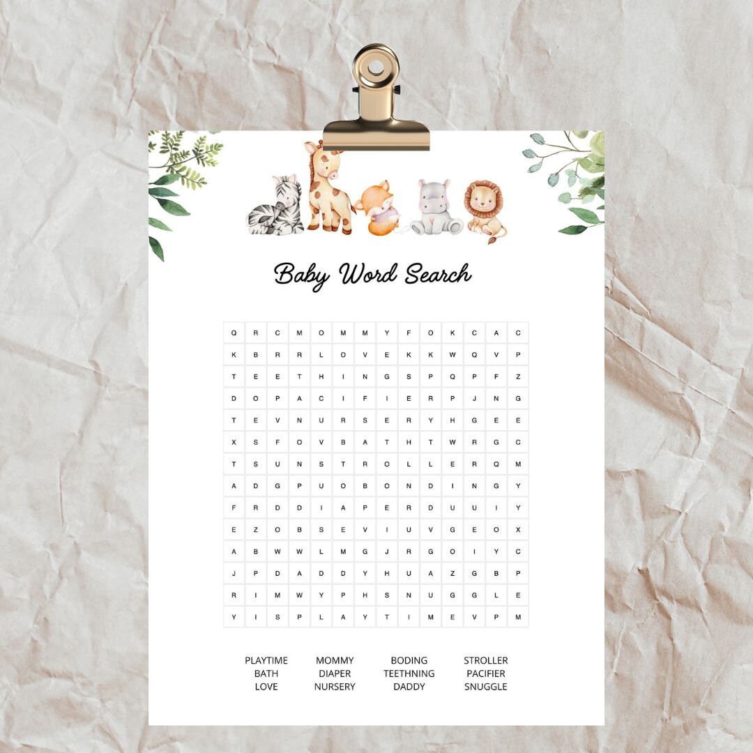 Baby Shower Word Search Printable Baby Shower Game Baby Word Search ...