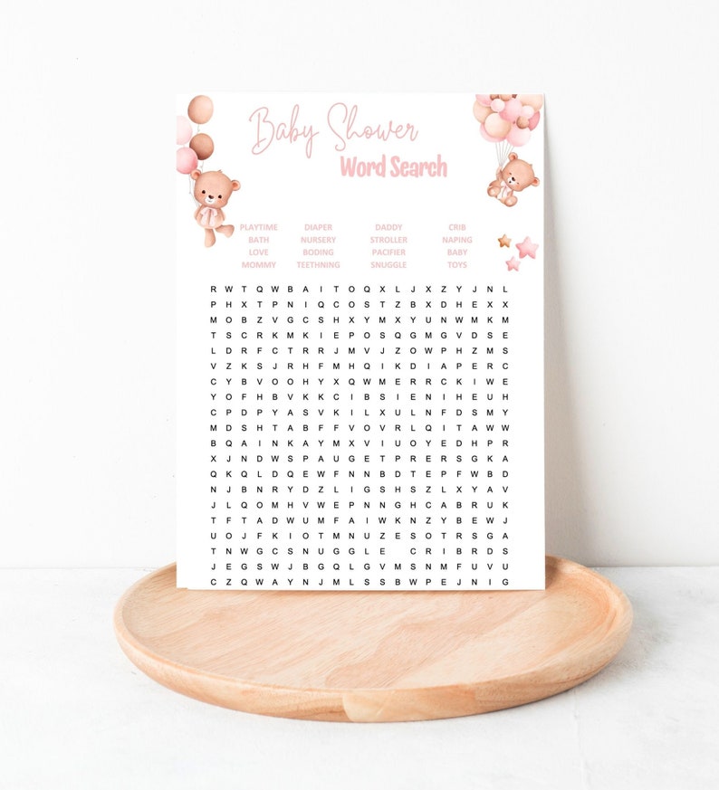 Girl Baby Shower Word Search - Printable Baby Shower Game - Pink Baby ...