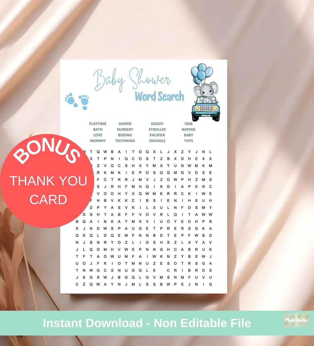 Boy Baby Shower Word Search Printable Baby Shower Game Blue Baby Word ...