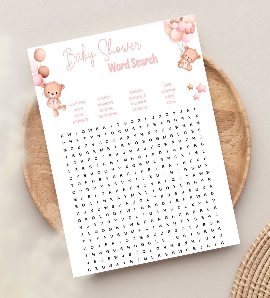 Girl Baby Shower Word Search - Printable Baby Shower Game - Pink Baby ...