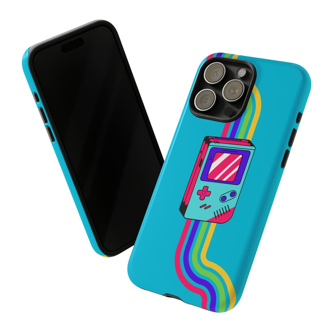 Retro 80s Handheld Gaming Device Phone Case Vibrant Blue Background ...
