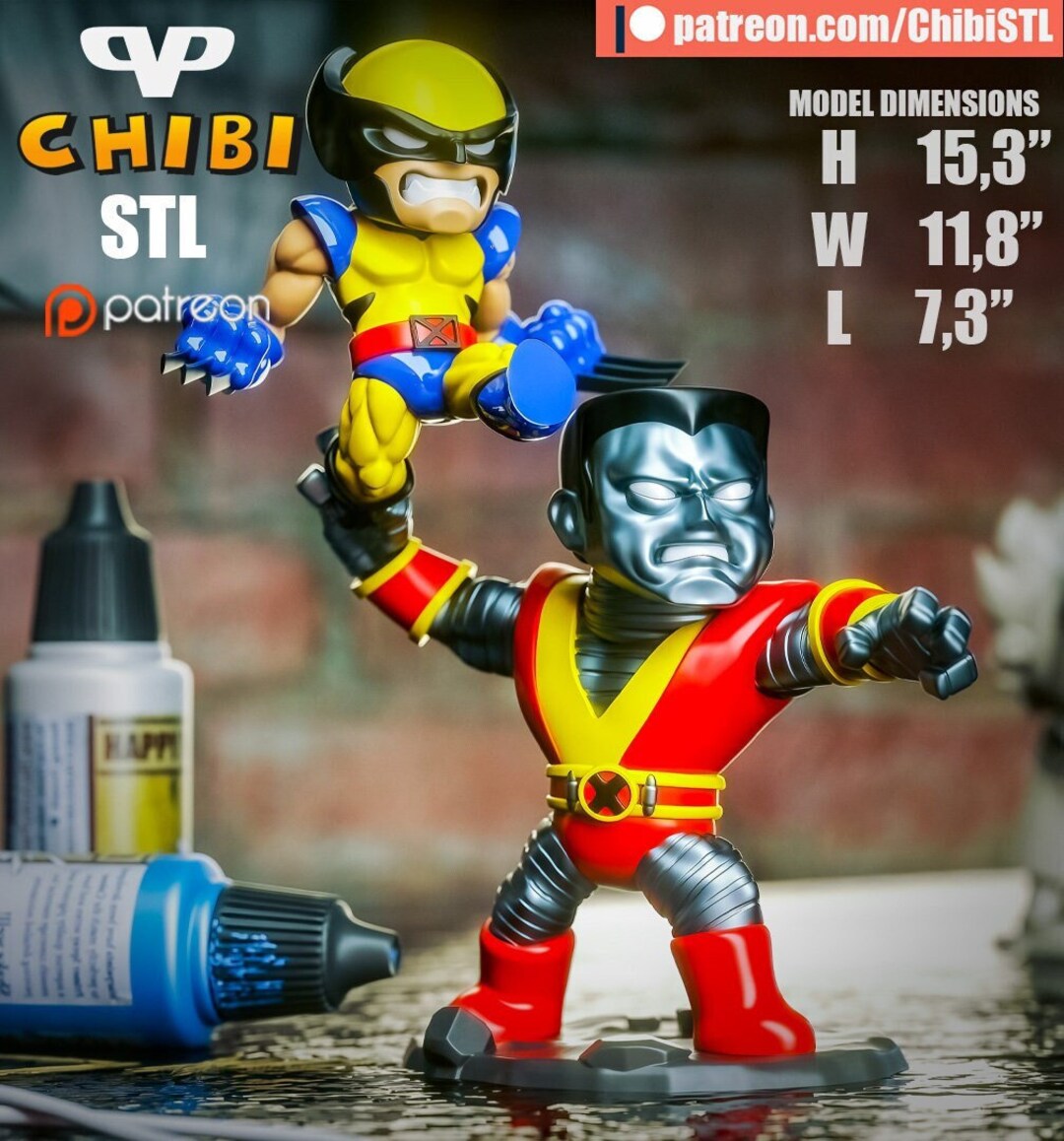 Chibi STL Colossus & Wolverine Chibi Diorama / 3D Diorama for ...