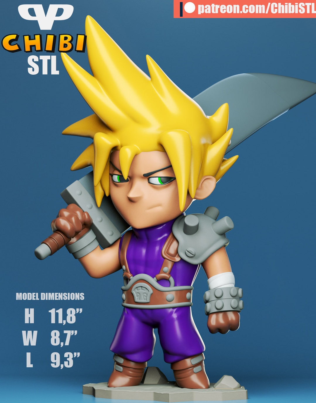 Chibi STL Cloud Chibi / 3D Miniature for Collectors, Showcase, Fans ...
