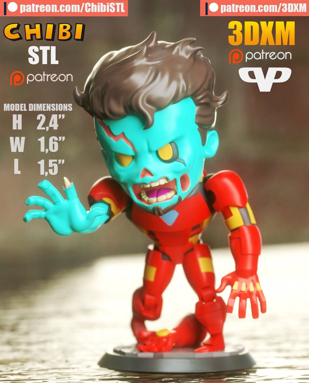 Chibi STL Zombie Iron Man Chibi / 3D Miniature for Collectors, Display ...
