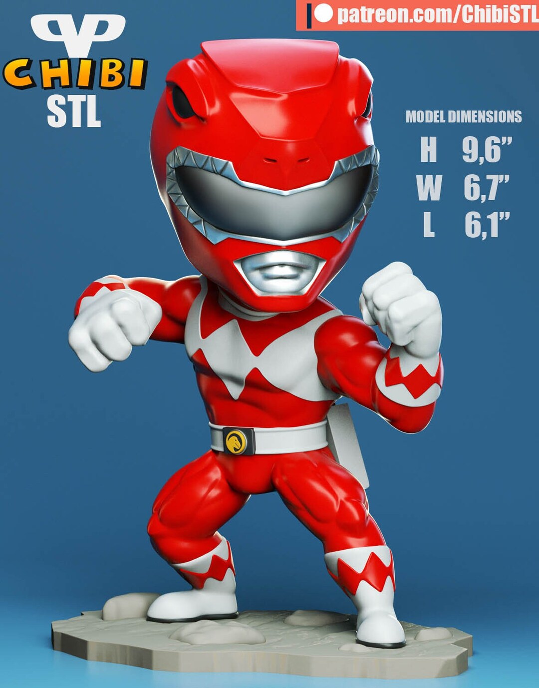 Chibi STL Red Ranger Chibi / 3D Miniature for Collectors, Display Case ...