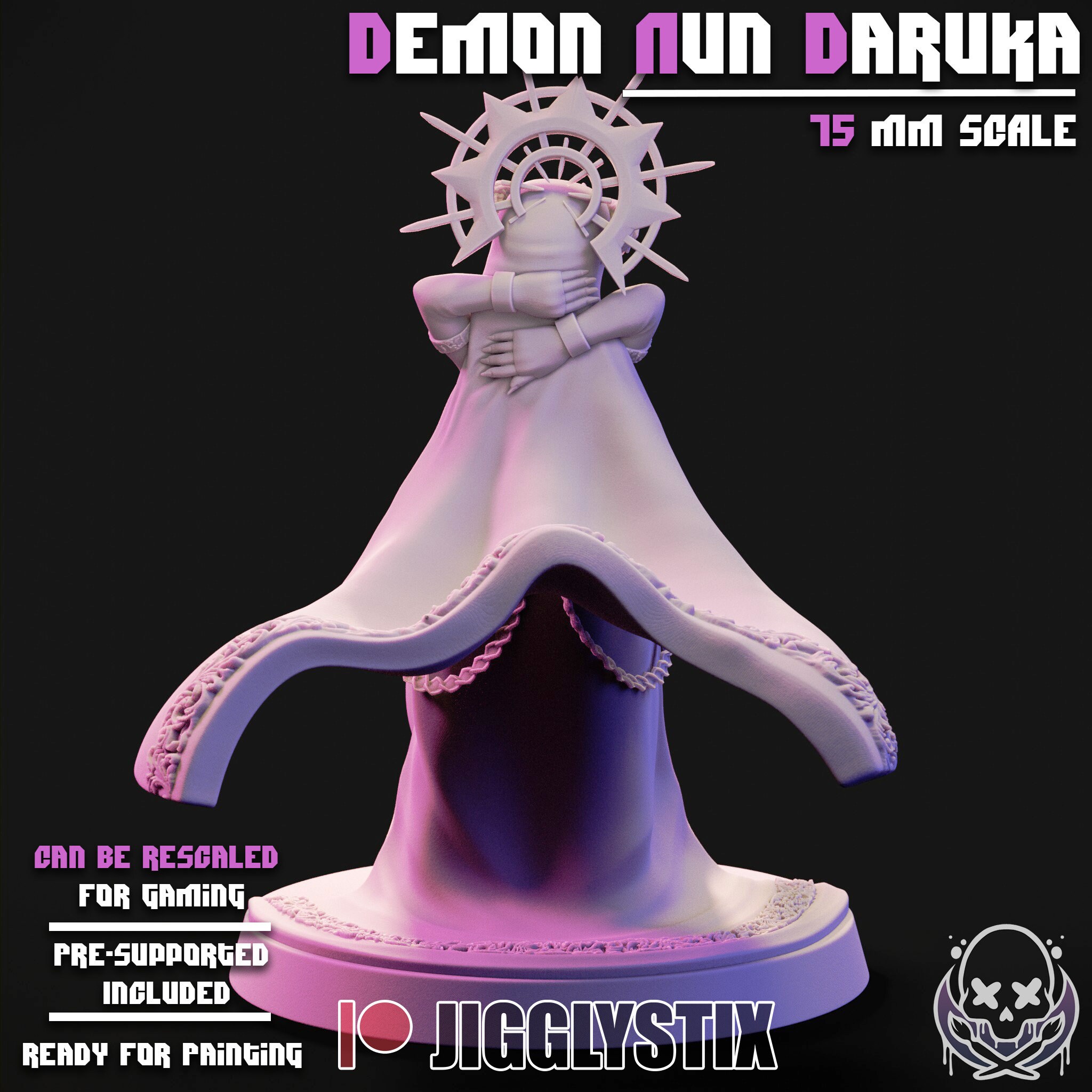 Jigglystix Demon Nun Daruka / 3D Miniature for Wargaming and Tabletop ...