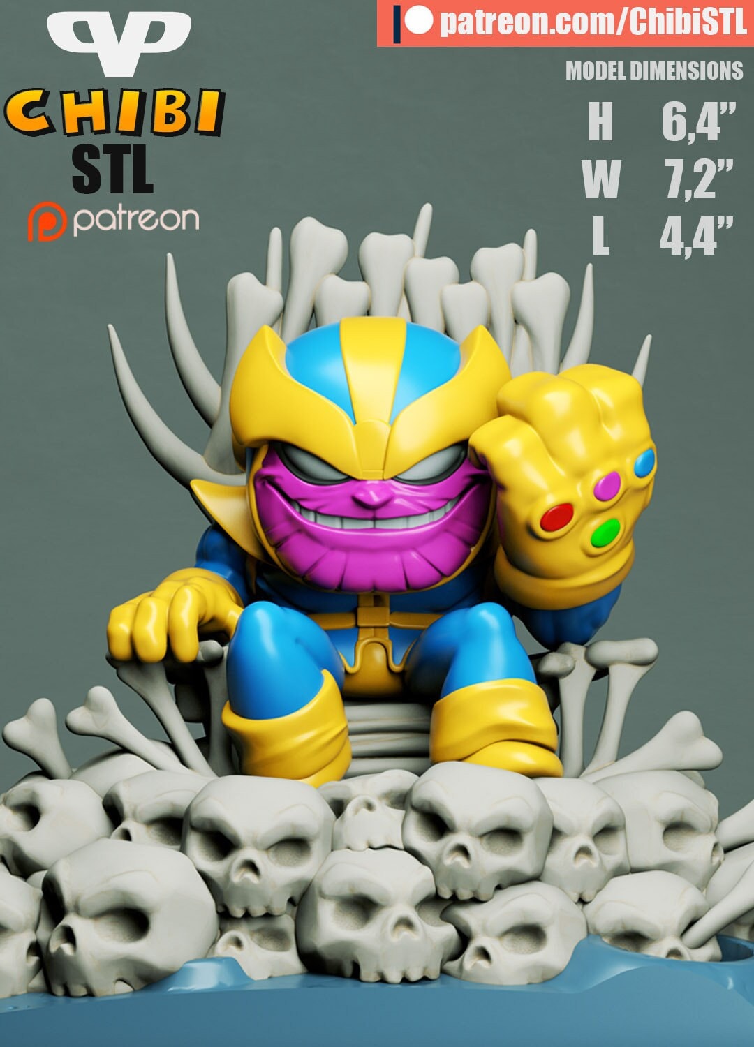 Chibi STL Thanos on Throne Chibi / 3D Miniature for Collectors ...