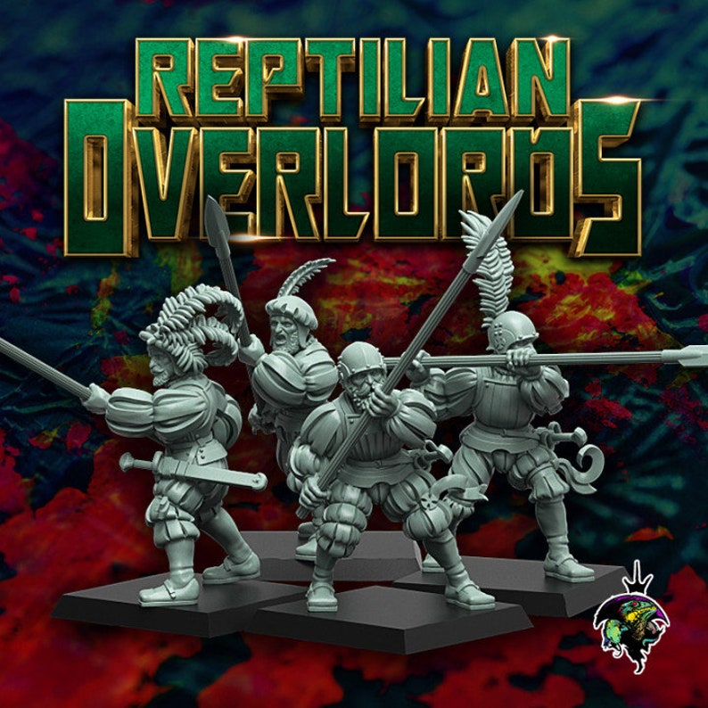 Reptilian Overlords Holy Reptilian Empire landsknecht Spears & Halberds / 3D Miniatures Set for ...