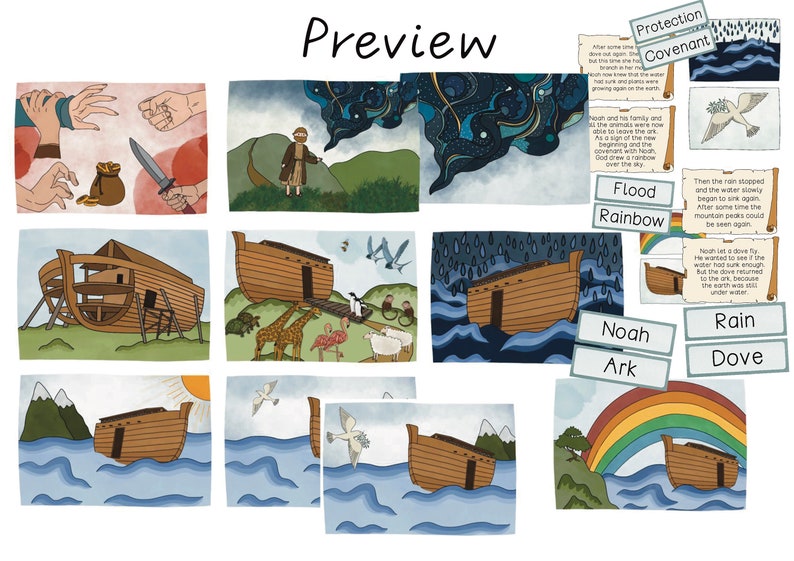 Noahs Ark Center Signs - Bible Lesson Text and Poster Cards "the Flood ...