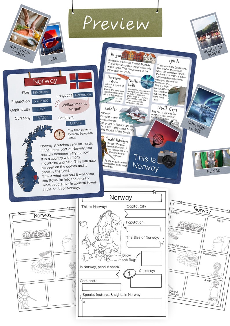 Norway Fact Sheets Europe - Around the World Geography Travel Worksheet ...