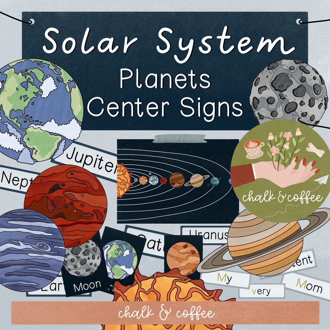 Planets Center Signs - Solar System Flash Cards Science Astronomy Study ...