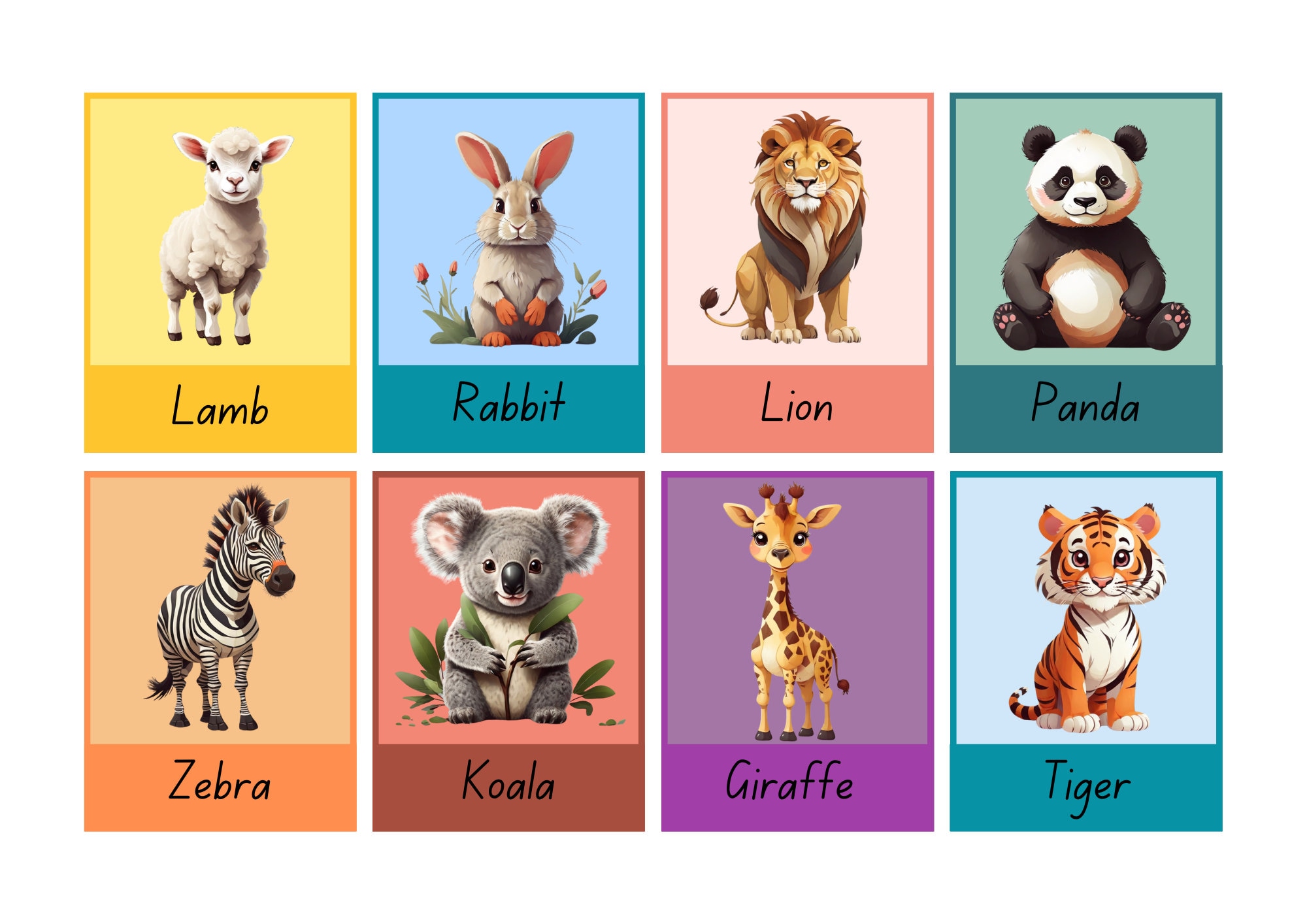 Animal Flashcards for Kids, Printable PDF - Etsy