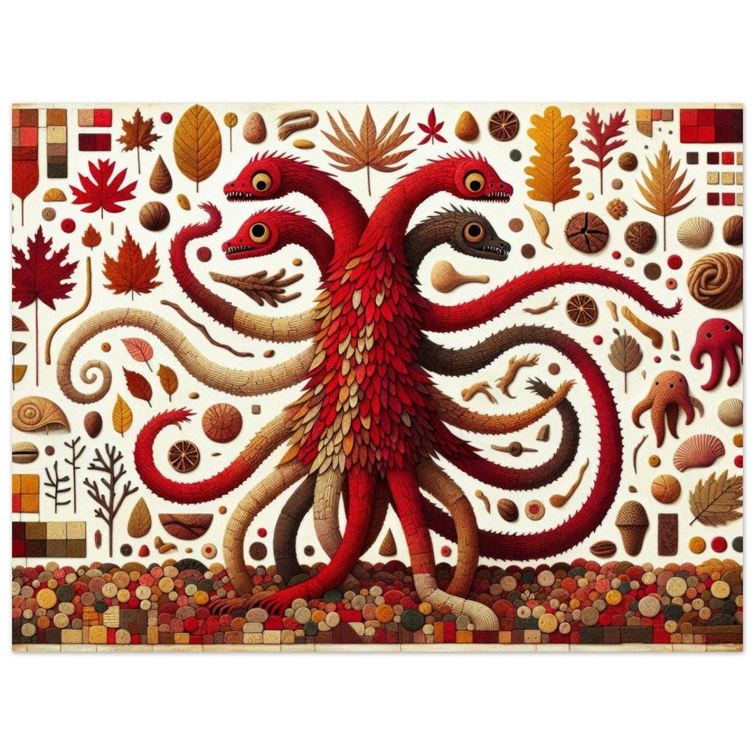 Red Hydra Art Print. Hydra Creature 3D Illustration Poster for Kids ...