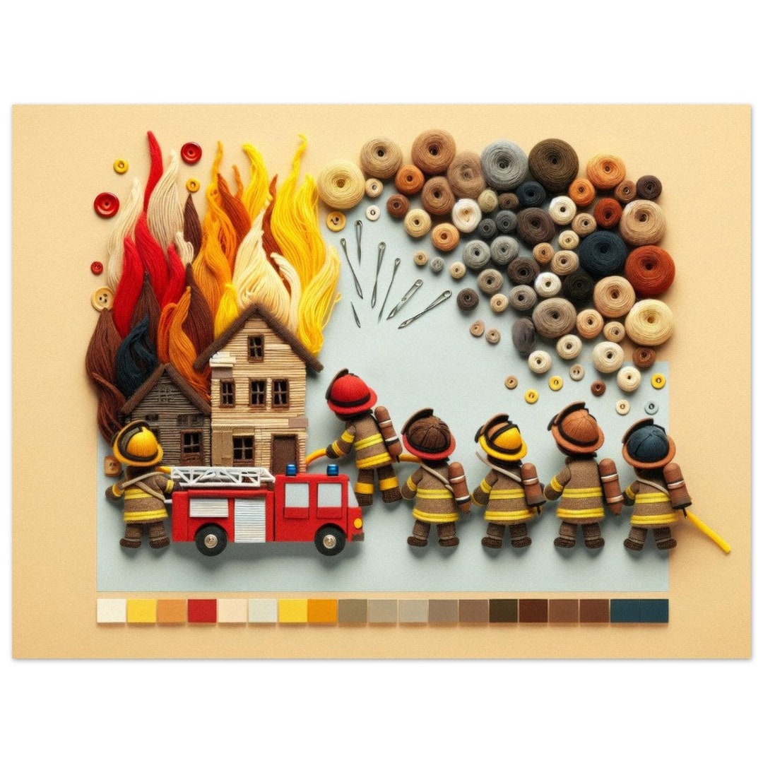 Firefighting Print. Firefighters Team Working. 3D Illustration Poster ...