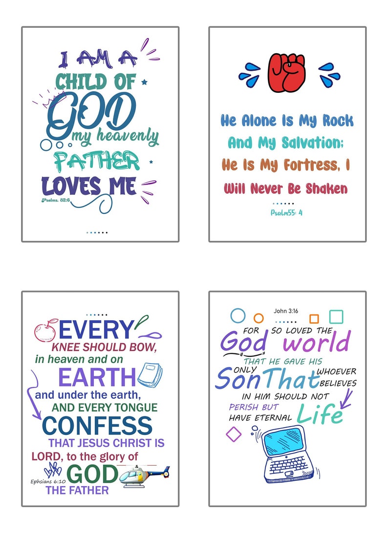 Printable Bible Verse for Kids 4 per Page - Etsy