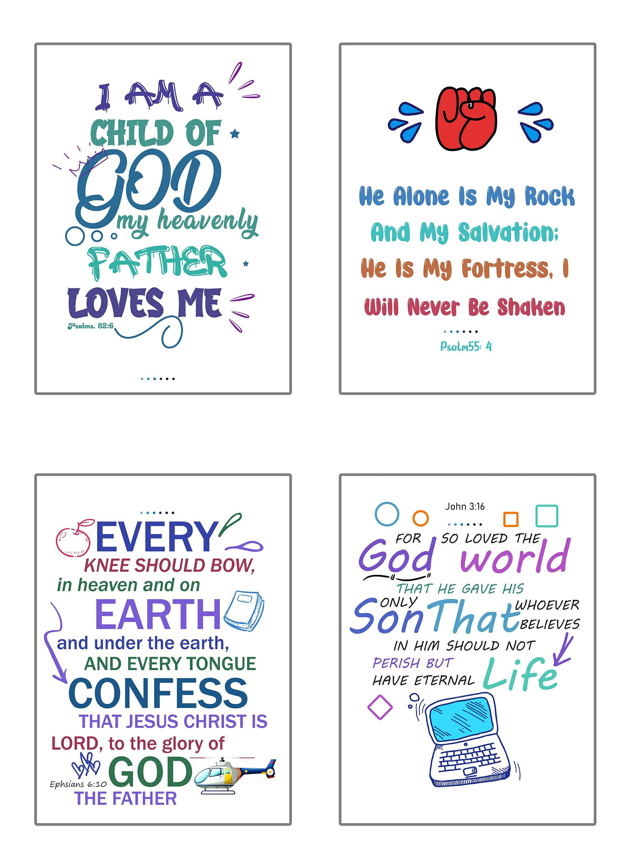 Printable Bible Verse for Kids 4 per Page - Etsy