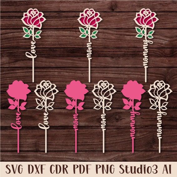 Mom Rose SVG Laser Cut, Layered Roses Glowforge, Mother's Day Wood Rose ...
