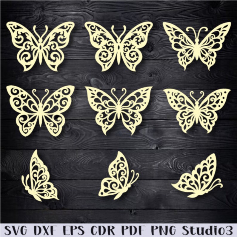 Butterfly SVG, 9 Butterflies Set, Butterfly Laser Cut Bundle, Butterfly ...