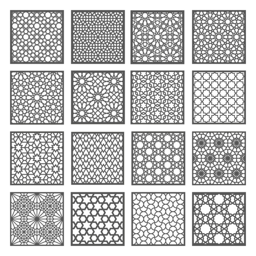 16 Arabic Geometric Patterns, Square Panels Set, Islamic Traditional ...